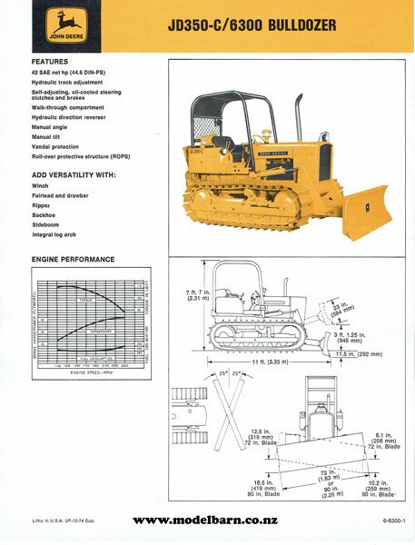 John Deere 350-C/6300 Bulldozer Spec Sheet Sales Brochure - Books ...